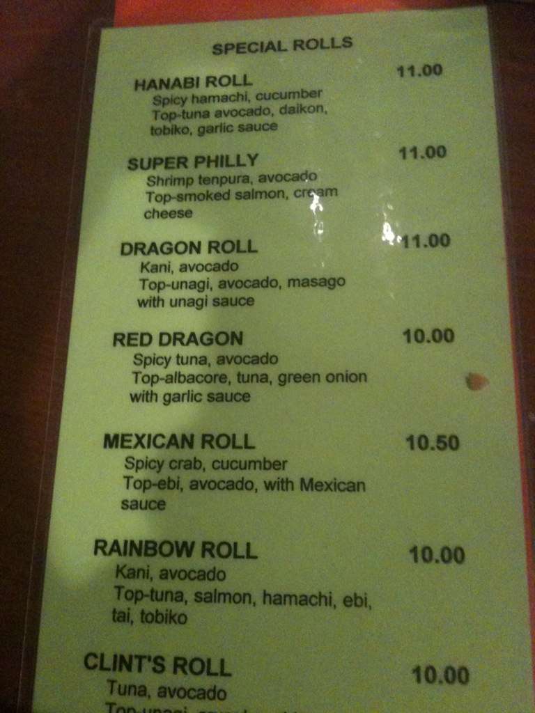 Menu at Hanabi Japanese Restaurant, Castroville