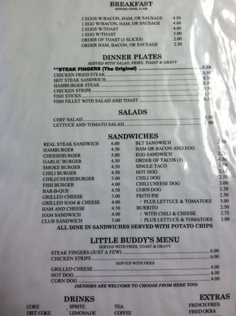 Buddy's Drive In Menu, Menu for Buddy's Drive In, Andrews, Andrews ...