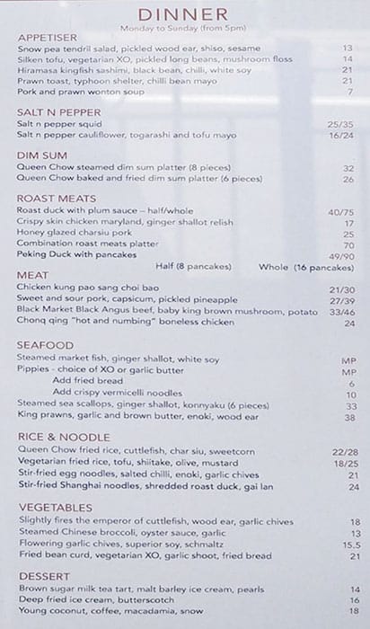 Menu at Queen Chow Enmore pub & bar, Enmore