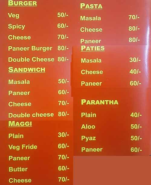 Menu at Krishna Food Corner, Kota, Mahavir Nagar