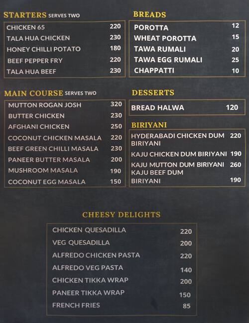 Menu of Hungry Hyderabad, Nandavanam, Trivandrum