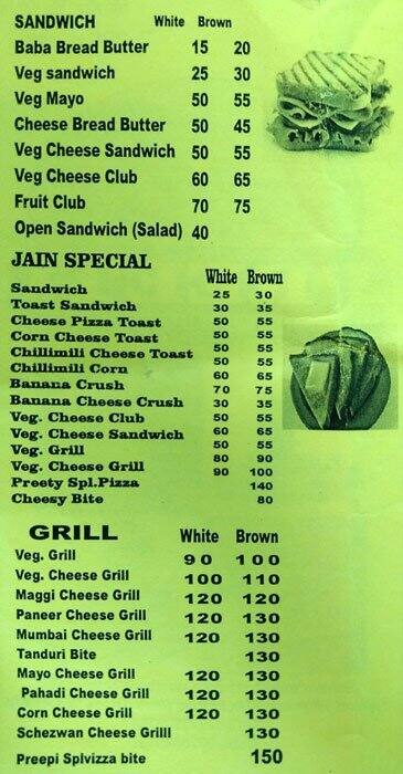 Preeti Sandwich & Juice Centre Menu - Zomato