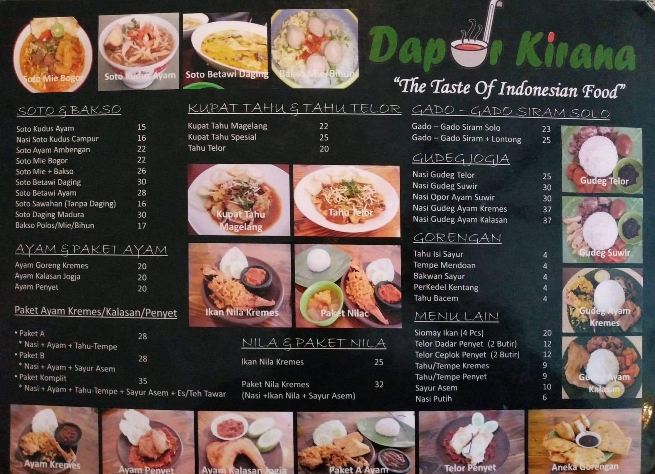 Menu at Dapur Kirana restaurant, Tangerang, Ruko