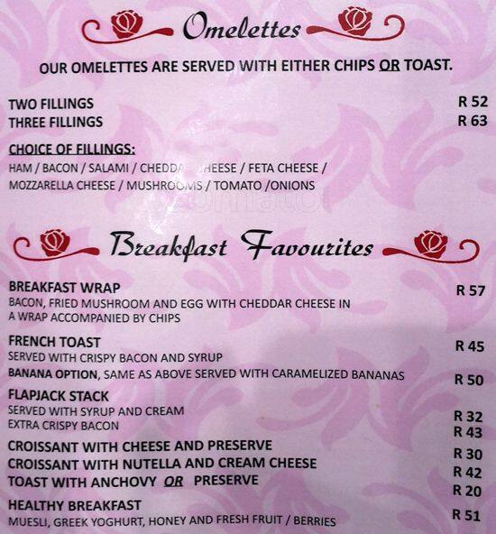 Carta del café Tarts & Roses, Bahía del Jeffreys, Fountains mall