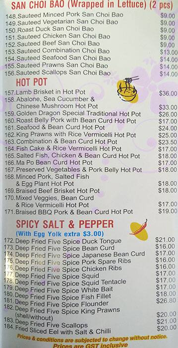 Menu at Golden Dragon BBQ & Seafood House, Lalor
