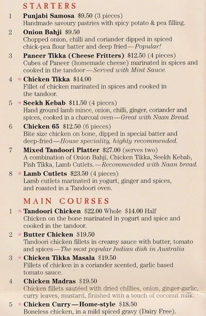 Chutney Mary's Menu, Menu for Chutney Mary's, Subiaco, Perth ...