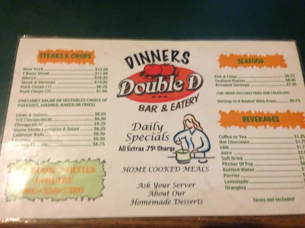 Carta de Double D Bar & Eatery, Niagara Falls