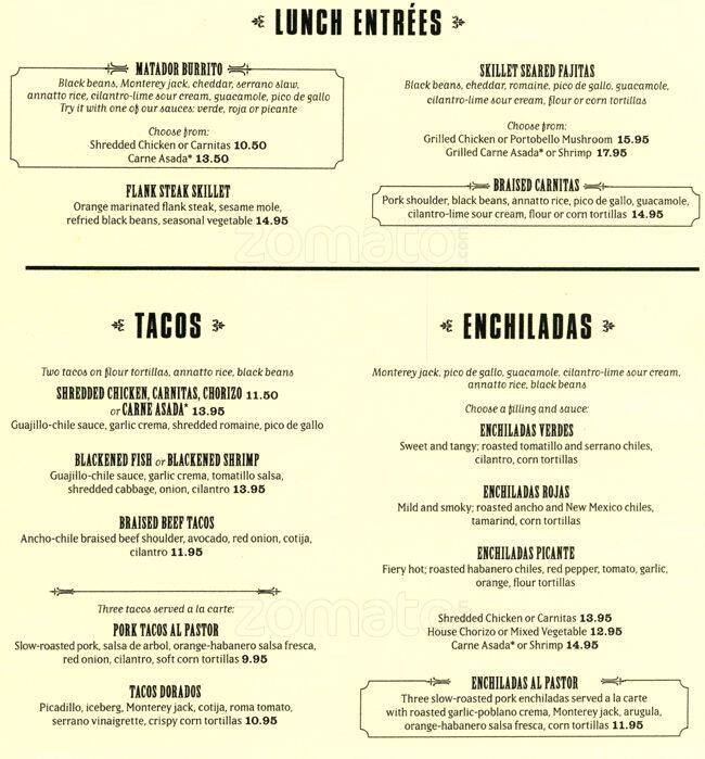 Menu at The Matador pub & bar, Denver