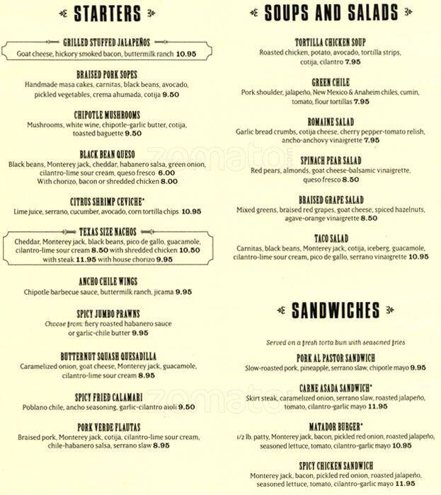 Menu at The Matador pub & bar, Denver