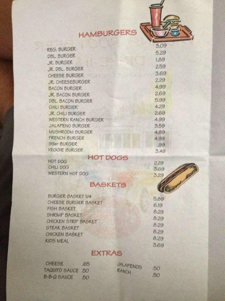 Menu at Wilkin's Drive-In restaurant, Selma
