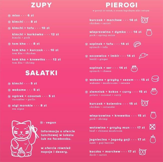 Menu at Parowóz, Warsaw, Dickensa 19A