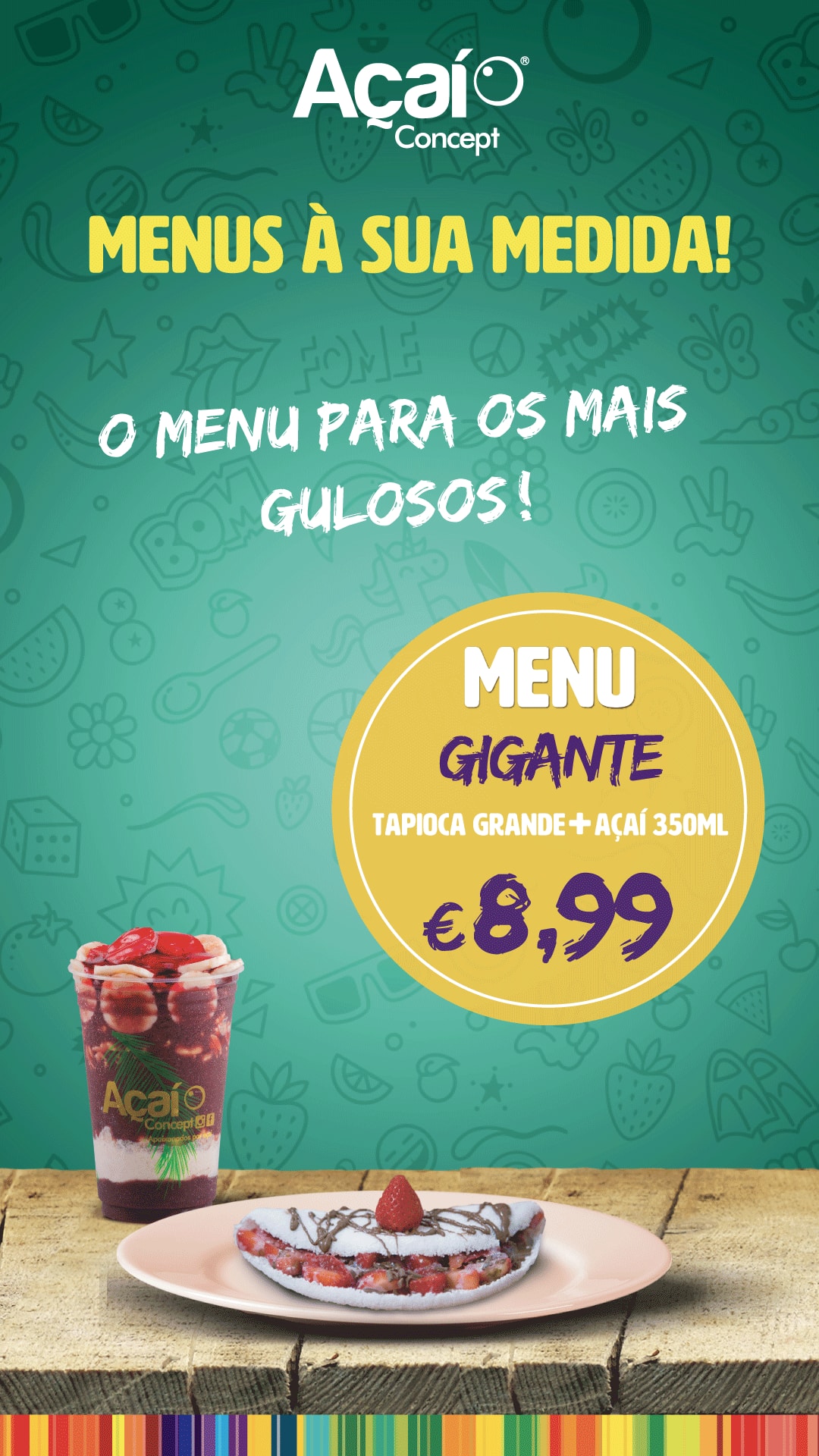 Menu at Açaí Concept restaurant, Lisbon, Armazens do Chiado