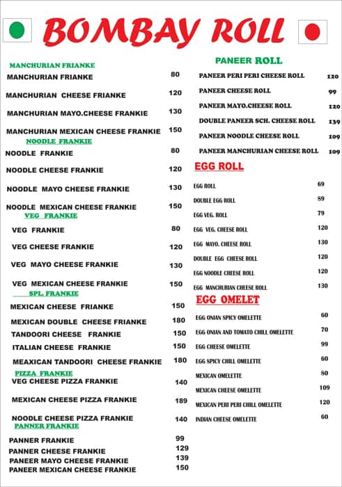 Menu of Bombay Roll, Hinjawadi, Pune