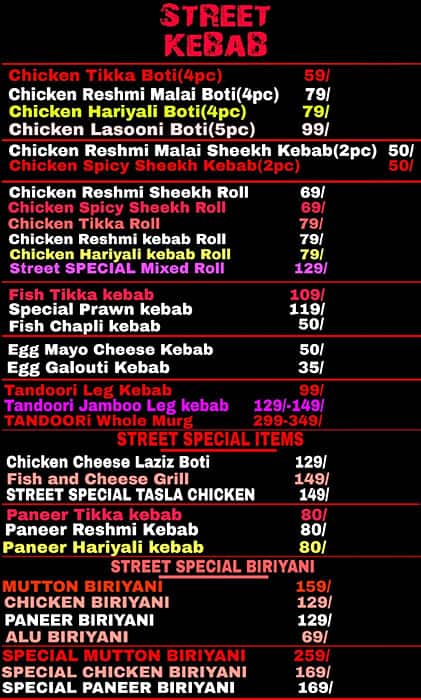Menu of Street Kebab, Serampore, Kolkata