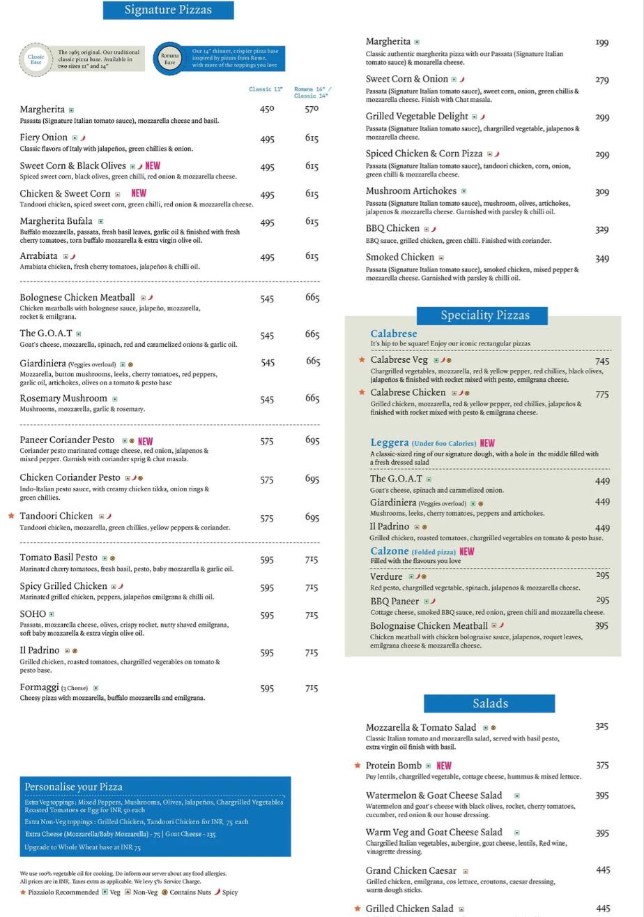 Menu of PizzaExpress, Sadar Bazaar, Lucknow