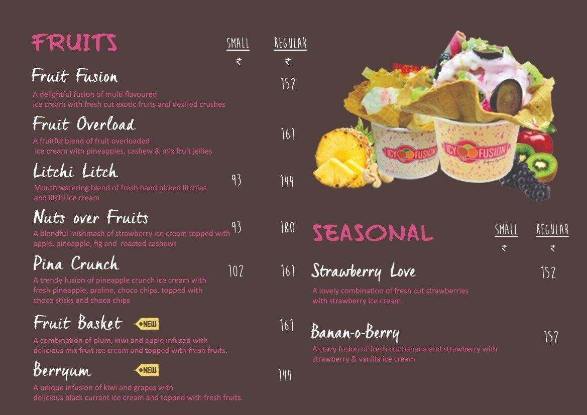 Menu of Icy Fusion, Elgin, Kolkata