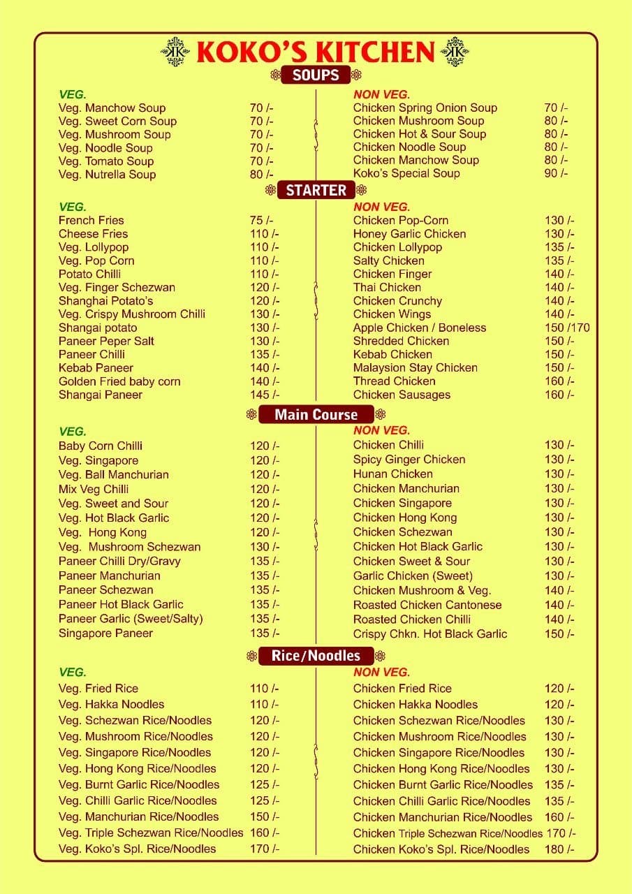 Menu at Koko's Kitchen, Mumbai, Shop-5