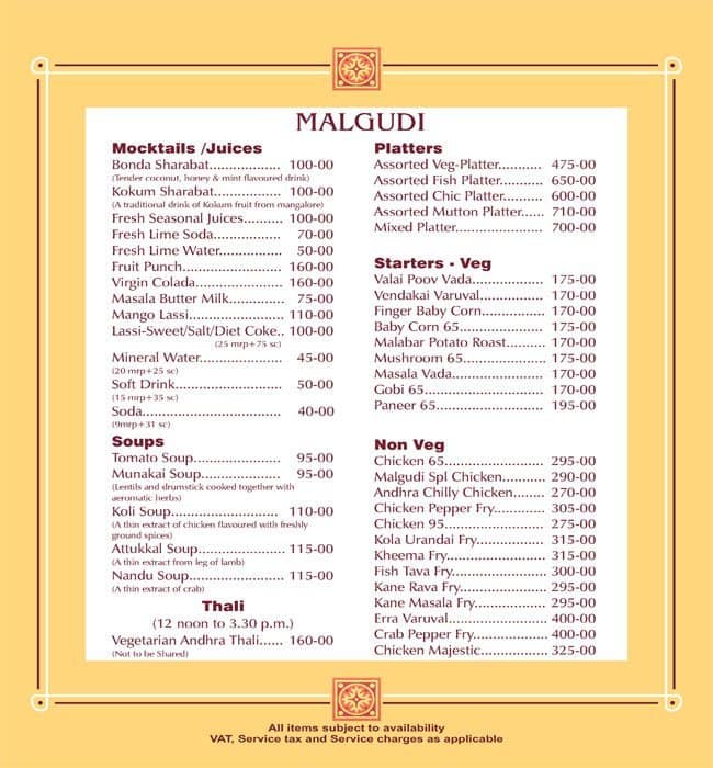 Malgudi a Bangalore: Foto del Menu con Prezzi - Zomato