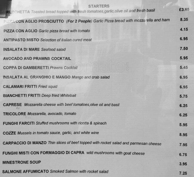 Menu at Mimi e Coco restaurant, Sutton