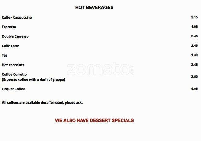 Menu at Mimi e Coco restaurant, Sutton