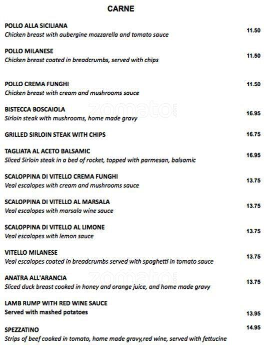 Menu at Mimi e Coco restaurant, Sutton