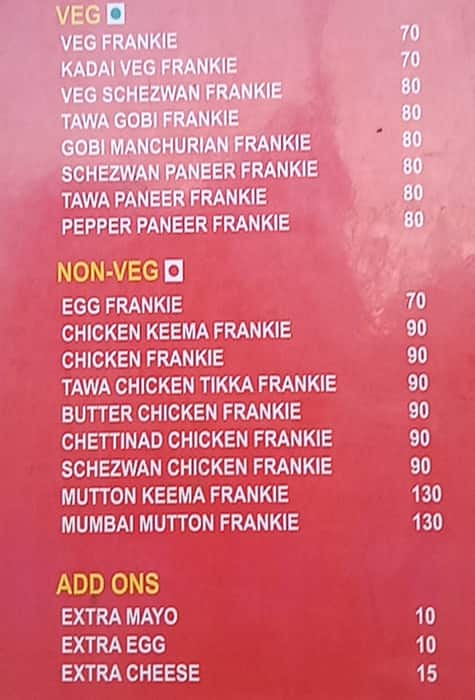 Menu of Tibb's Frankie - Serving Rolls Since 1969, Gopalapuram, Chennai