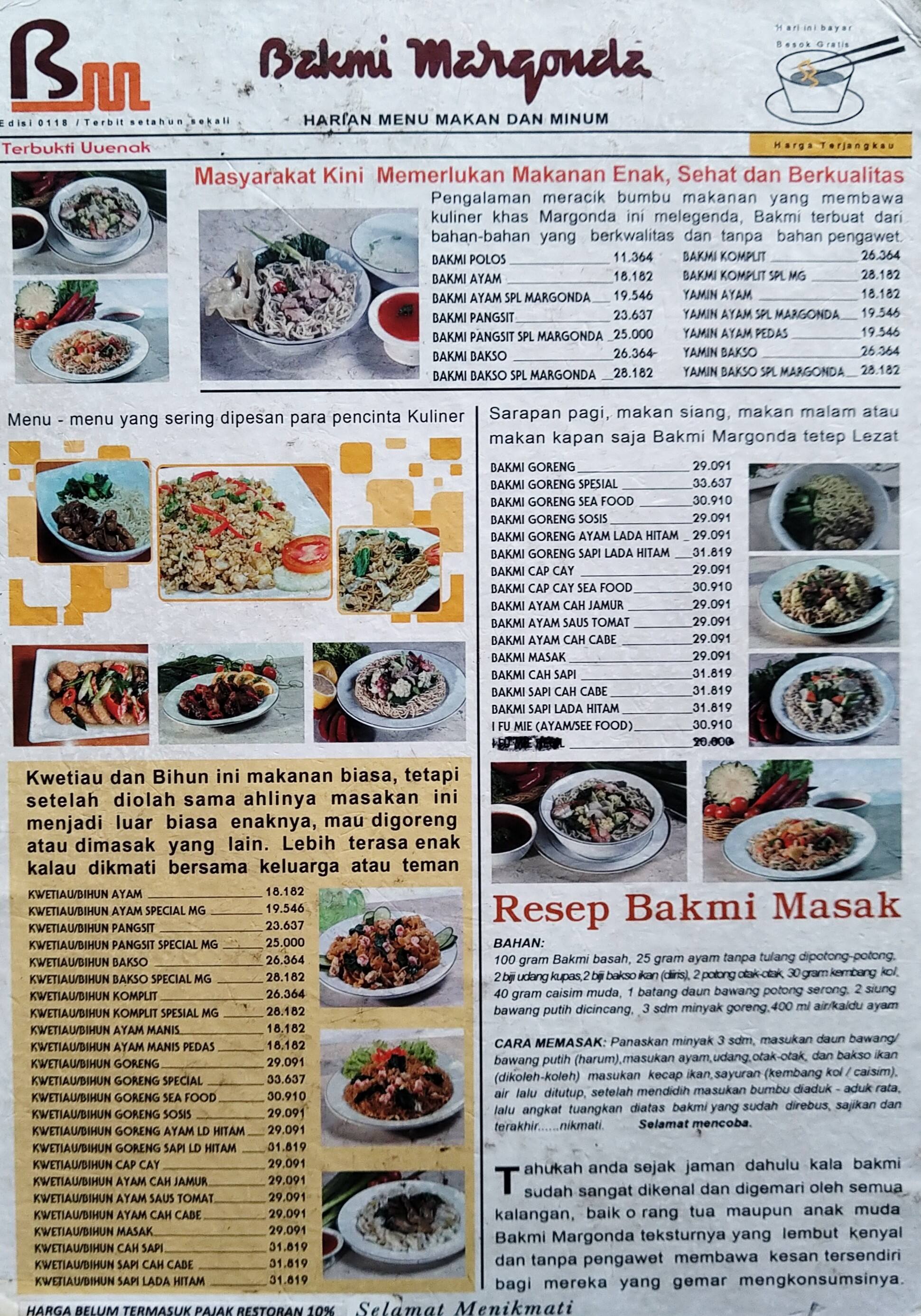 Menu at Bin House cafe, Depok