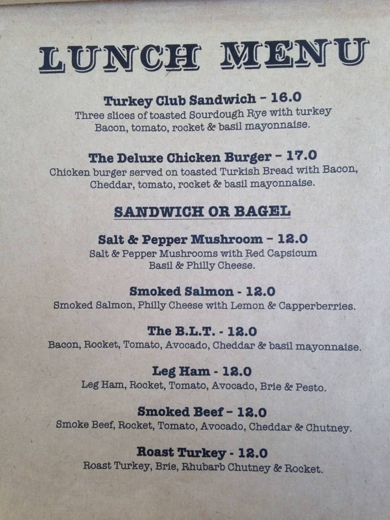 Menu at The Black Pudding Cafe, Echuca