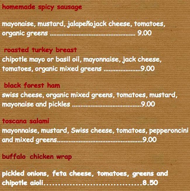 Menu at Autobahn Cafe, Oakland