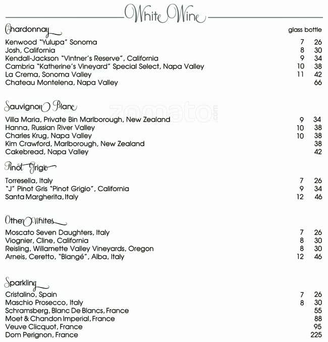 Menu at Fresco Cranston steakhouse, Cranston