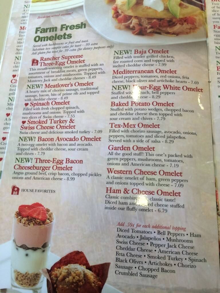 Menu at Eggbert's restaurant, Bartlesville