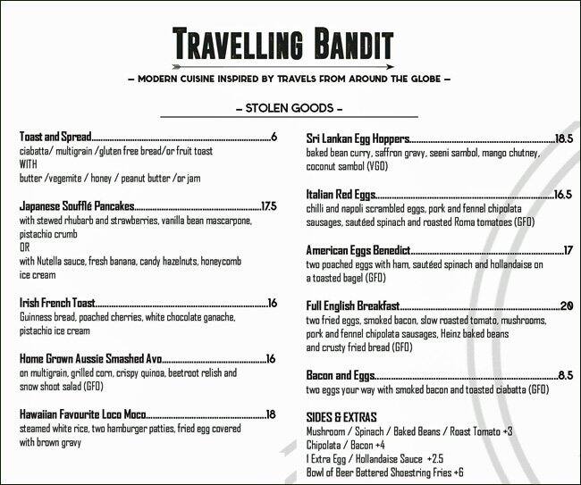 Travelling Bandit Menu, Menu for Travelling Bandit, Balwyn North ...