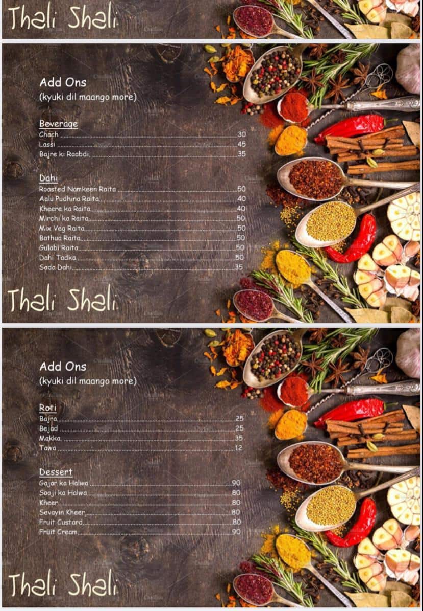 Menu of Thali Shali, Raja Park, Jaipur