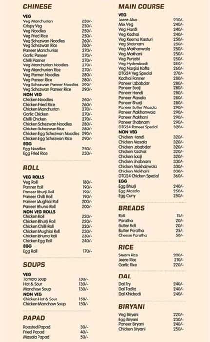Menu of Northians, Kothrud, Pune