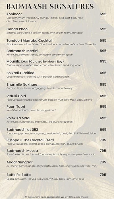 Menu of Badmaash, Andheri Lokhandwala, Andheri West, Mumbai