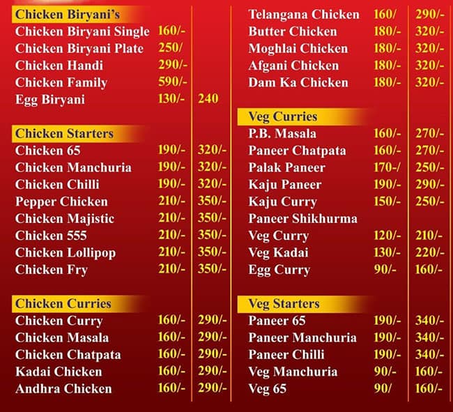 Menu of New Paradise Hotel, Ghatkesar, Secunderabad