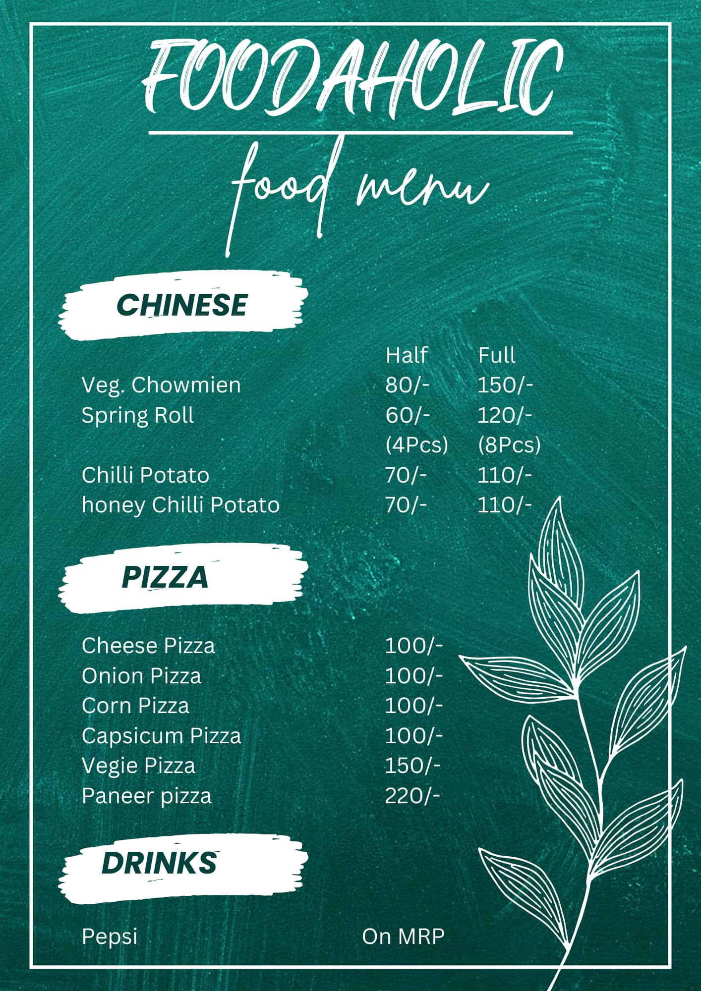 Menu of Foodaholic, Rohini, New Delhi
