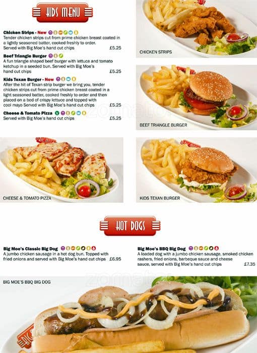 Menu at Big Moe's Diner restaurant, London, 3 Jenkins Ln