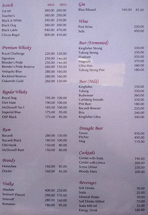 Menu at Namaskar Hotel, Pune