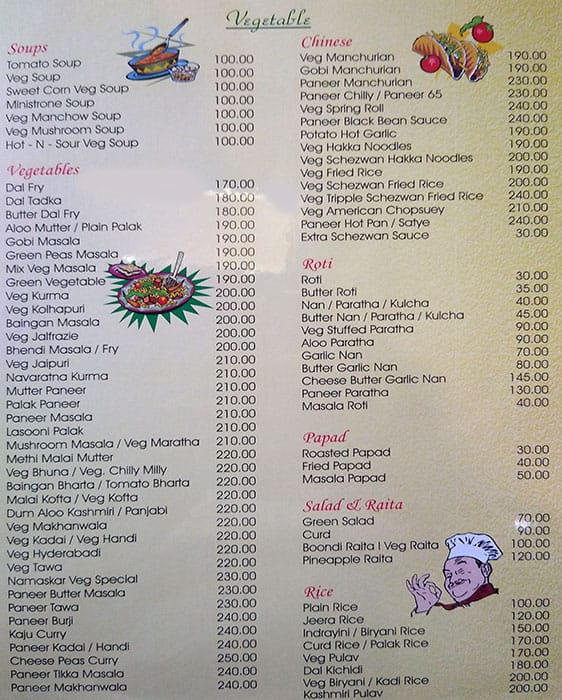 Menu at Namaskar Hotel, Pune