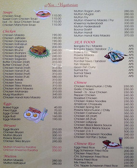 Menu at Namaskar Hotel, Pune