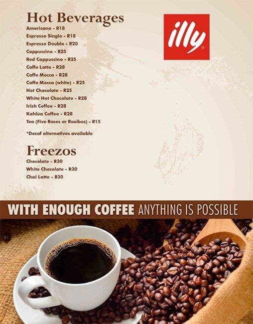 Menu at The Duck 'n Dive, Sandton