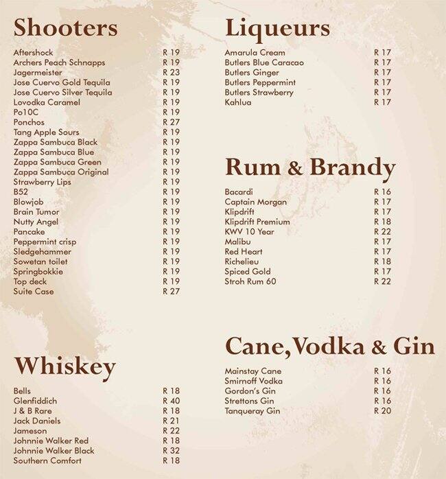 Menu at The Duck 'n Dive, Sandton