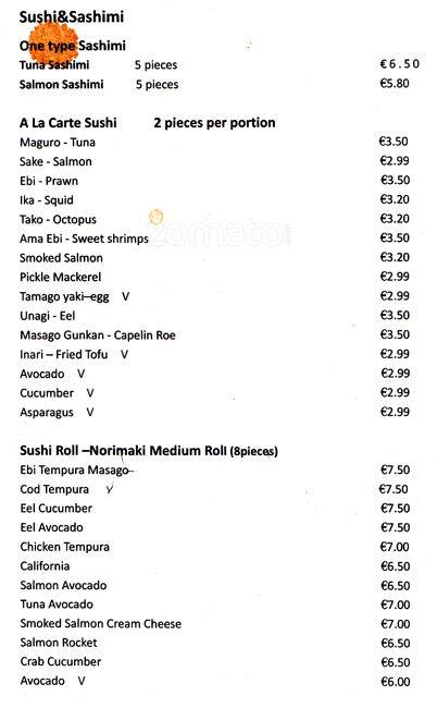 Menu at Musashi Noodle & Sushi Bar, Dublin, 15 Capel St