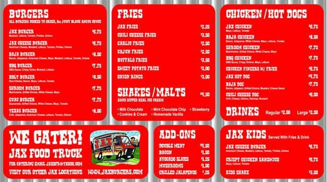 Menu at JAX restaurant, Spring, Spring Cypress Rd