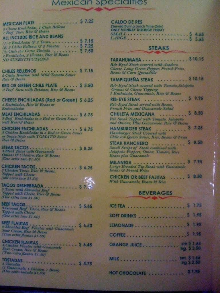 Menu at La Malinche desserts, El Paso, Brook Hollow Dr