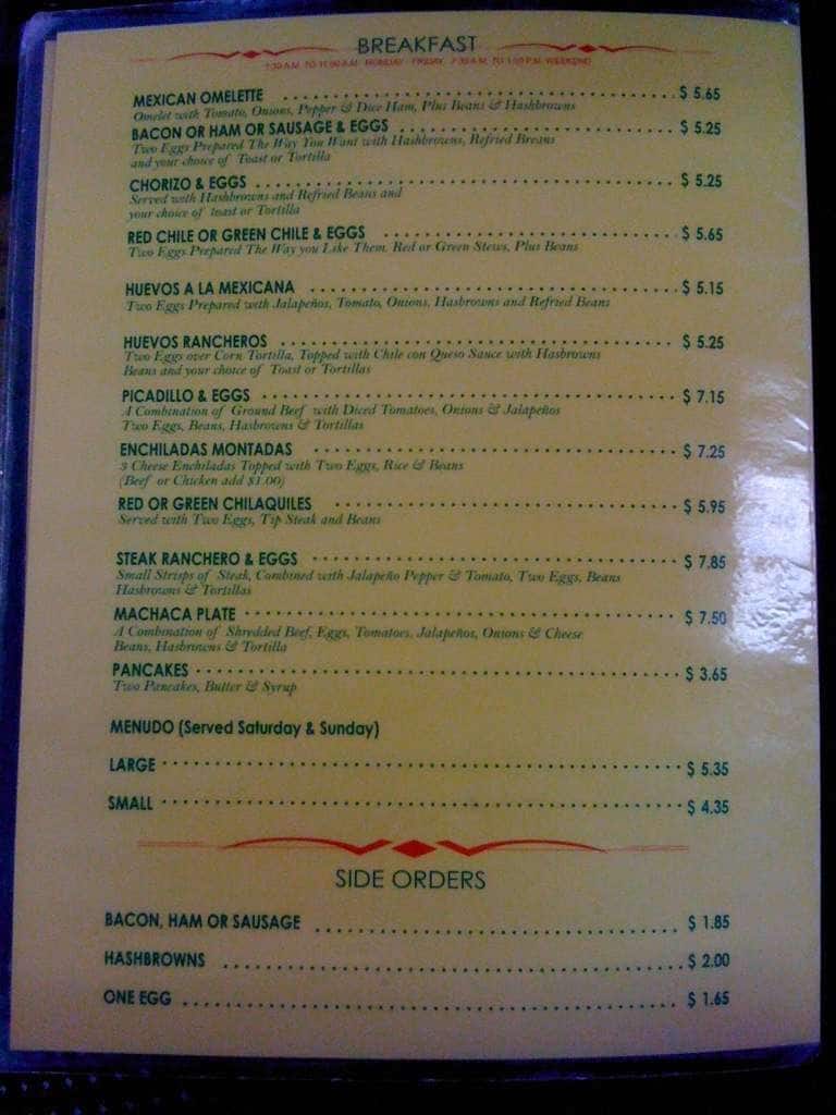 Menu at La Malinche desserts, El Paso, Brook Hollow Dr