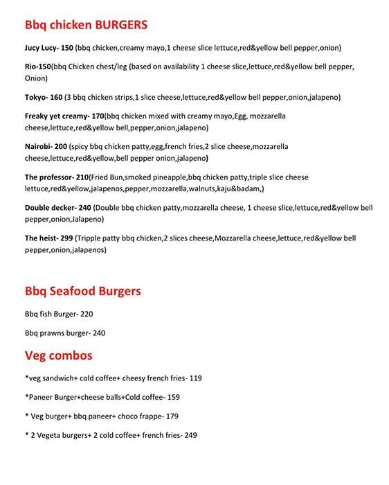 Menu at The Burger Heist, Hyderabad