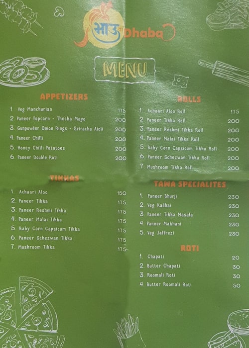 Menu of Bhau Ka Dhaba, Tardeo, Mumbai