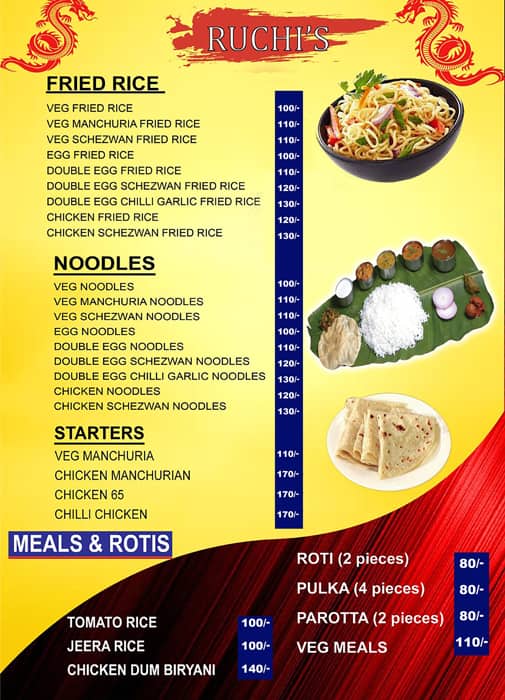Menu of Ruchi's Food Court, Madhapur, Hyderabad